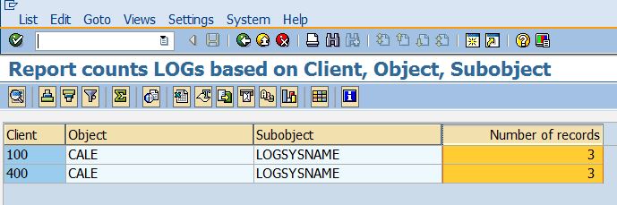 SBAL_OBJECT_ RECORDS _COUNT : Count Logs based on Client, Object & Subobject